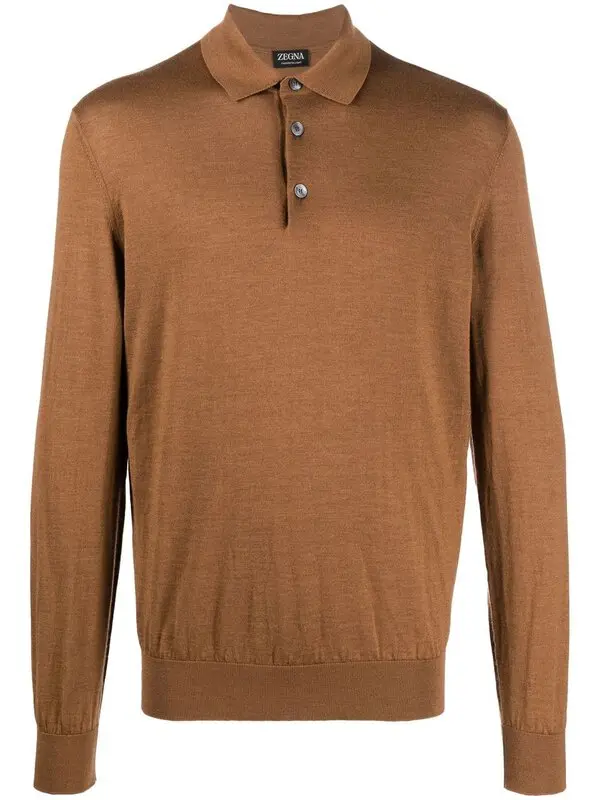 Zegna Knitted Long-sleeve Polo Shirt - Brown
