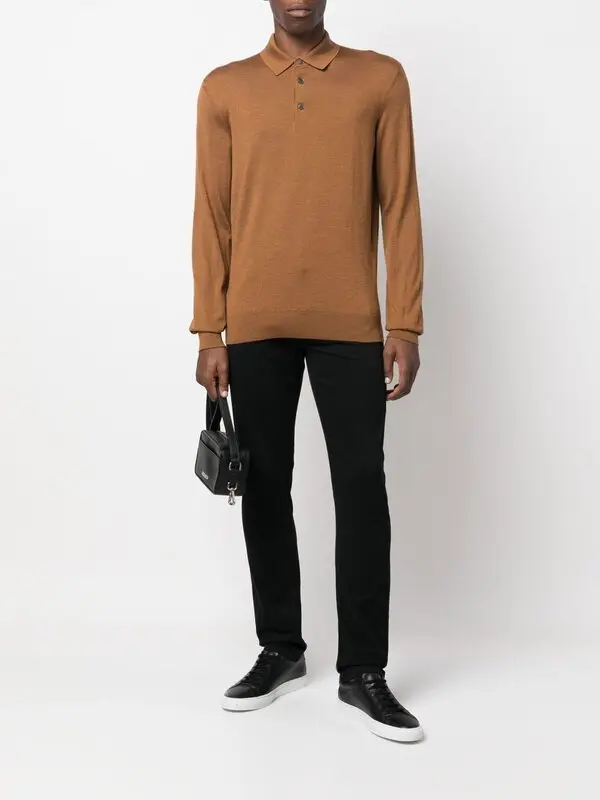 Zegna Knitted Long-sleeve Polo Shirt - Brown