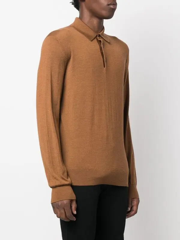 Zegna Knitted Long-sleeve Polo Shirt - Brown