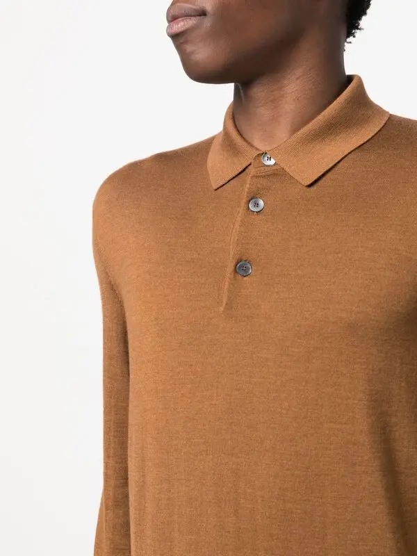 Zegna Knitted Long-sleeve Polo Shirt - Brown