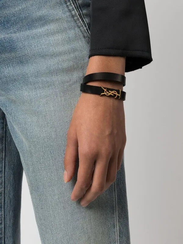 Saint Laurent Logo-plaque Leather Bracelet