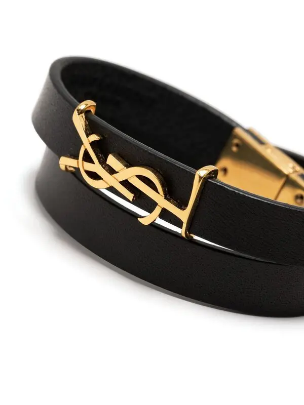 Saint Laurent Logo-Plaque Leather Bracelet - Black | Editorialist