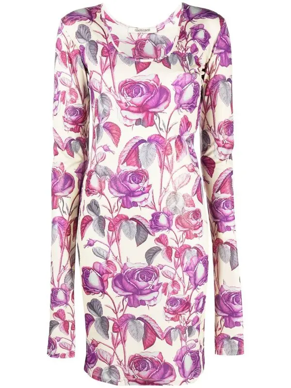 Roberto Cavalli Floral-print Midi Dress - Purple