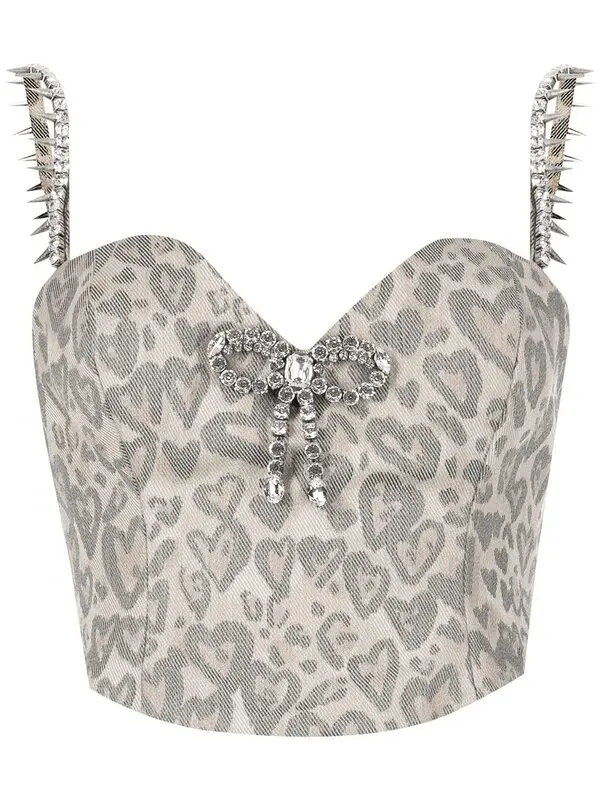 AREA Heart Leopard-print Bustier Top