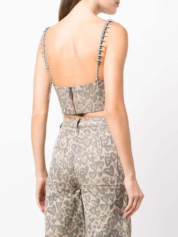 AREA Heart Leopard-print Bustier Top