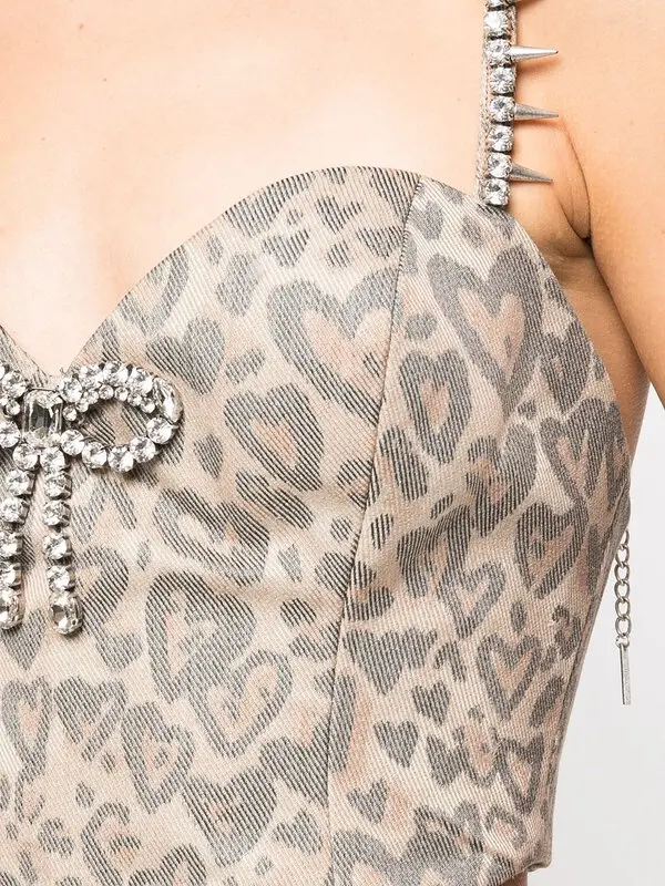 AREA Heart Leopard-print Bustier Top
