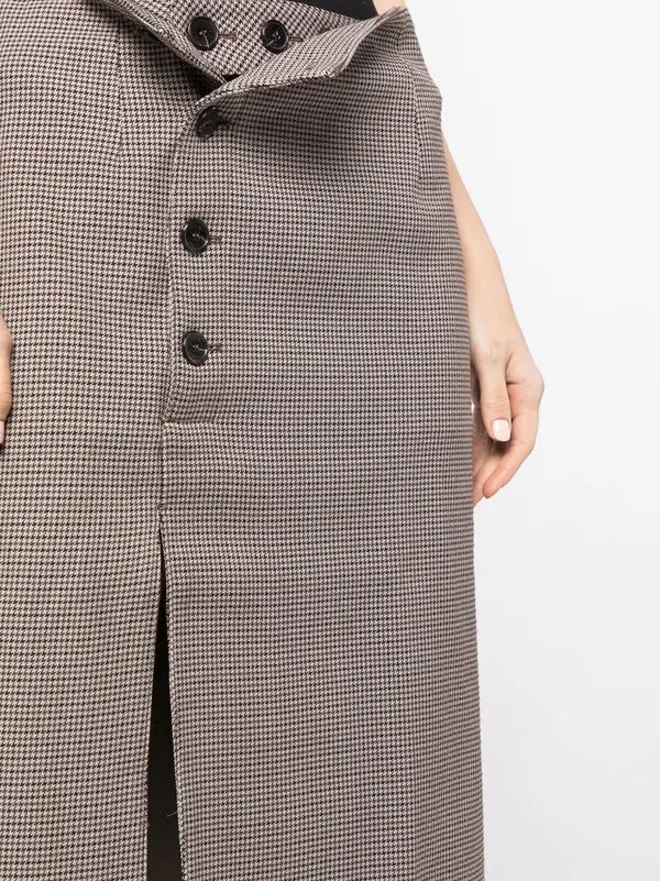Rokh Houndstooth Midi Skirt - Brown