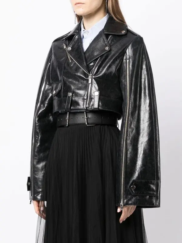 Rokh Cropped Leather Biker Jacket