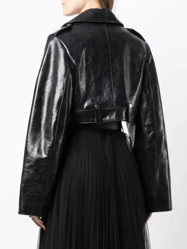 Rokh Cropped Leather Biker Jacket