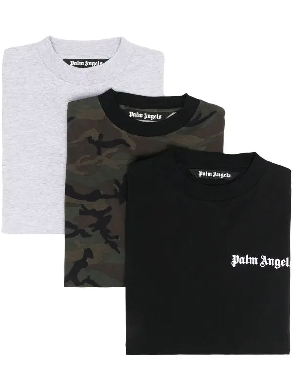 Palm Angels Three-pack Logo-print T-shirts - Black