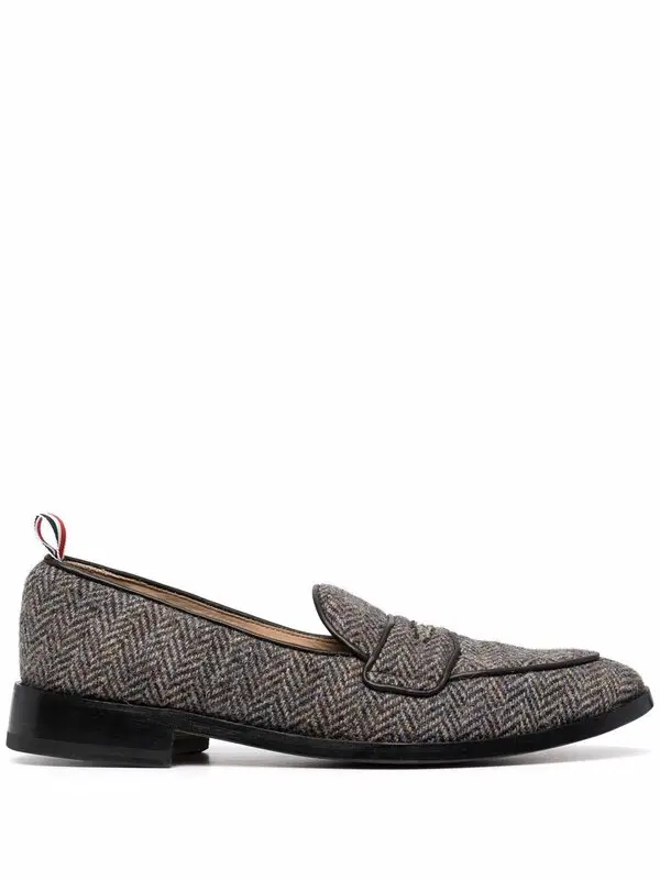 Thom Browne Herringbone Varsity Penny Loafers - Brown