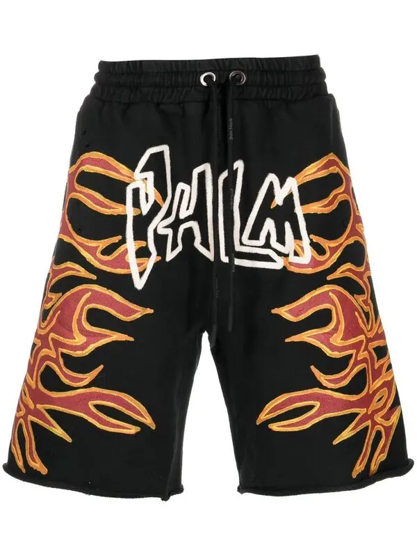 Palm Angels Graffiti Flames Logo-print Shorts - Black