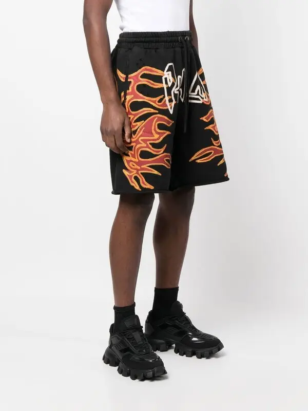 Palm Angels Graffiti Flames Logo-print Shorts - Black