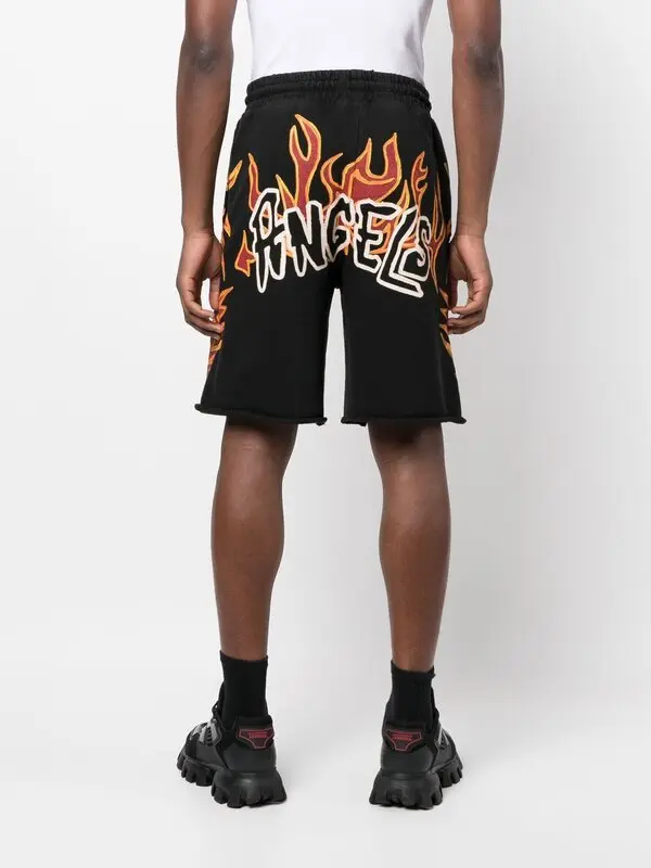 Palm Angels Graffiti Flames Logo-print Shorts - Black
