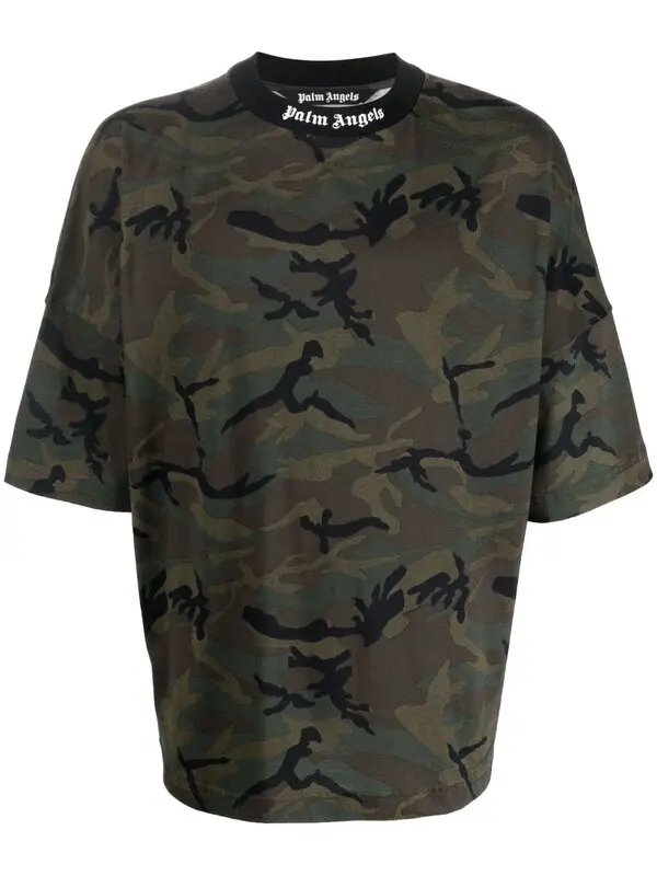 Palm Angels Logo-band Camouflage-print T-shirt