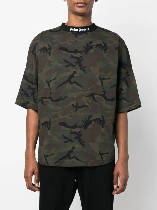 Palm Angels Logo-band Camouflage-print T-shirt