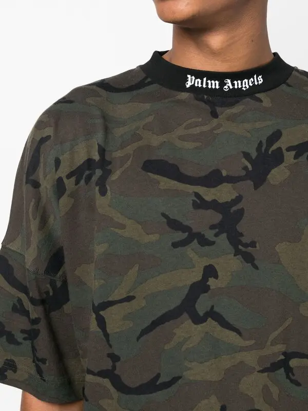 Palm Angels Logo-band Camouflage-print T-shirt