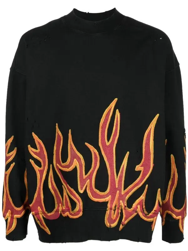 Palm Angels Graffiti Flames Distressed Sweatshirt