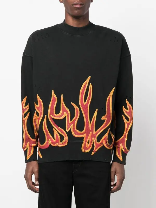 Palm Angels Graffiti Flames Distressed Sweatshirt