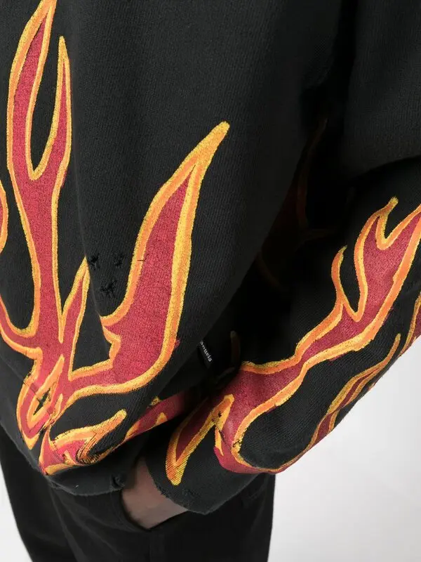 Palm Angels Graffiti Flames Distressed Sweatshirt