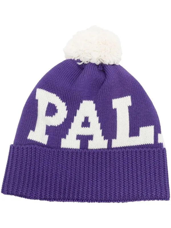 Palm Angels Logo Knitted Pompom Beanie - Purple