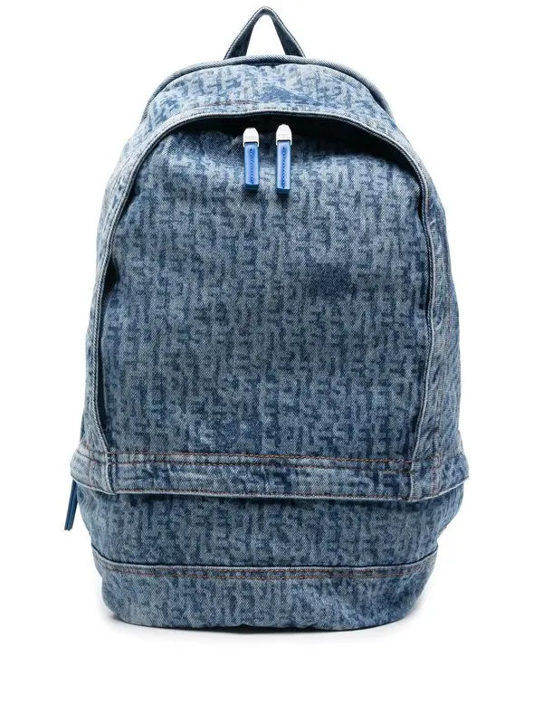 DIESEL® Logo Print Denim Backpack - Blue