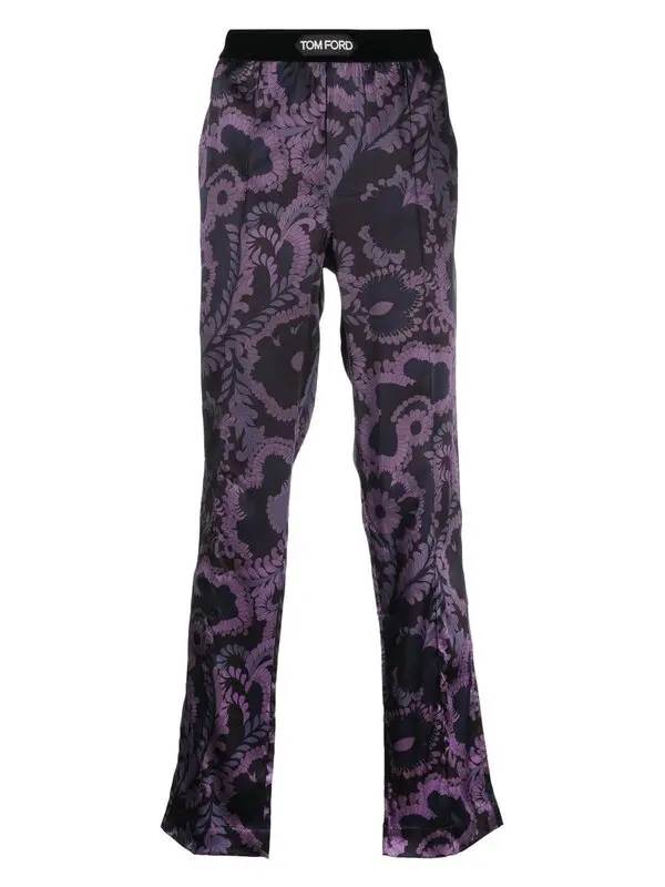 TOM FORD Floral-print Stretch-satin Trousers - Purple