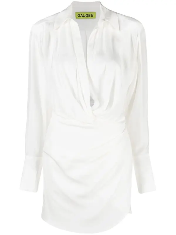 Gauge81 Silk Draped Shirt Dress - White