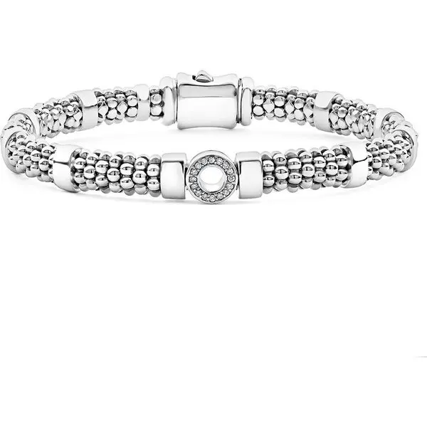 Lagos Enso Caviar Beaded Rope Bracelet With Diamond Station - Silver/diamond