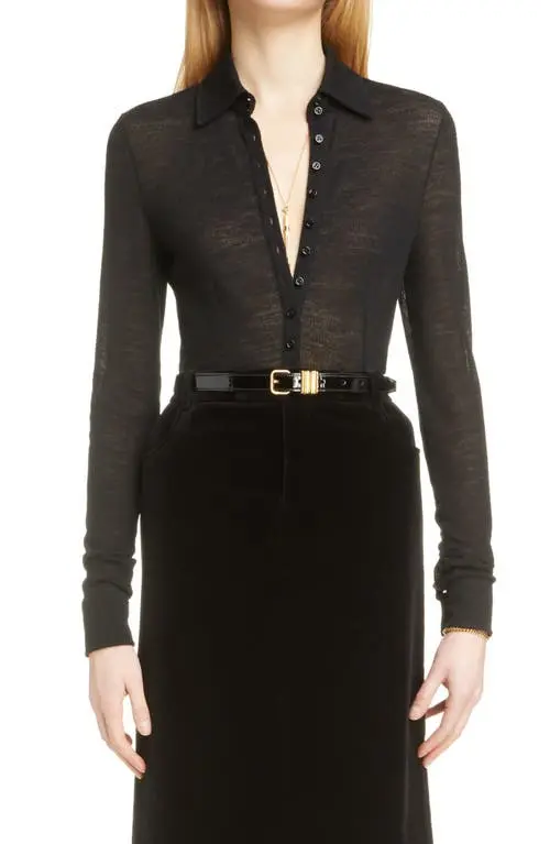 Saint Laurent Fitted Wool Jersey Button-up Shirt - Noir