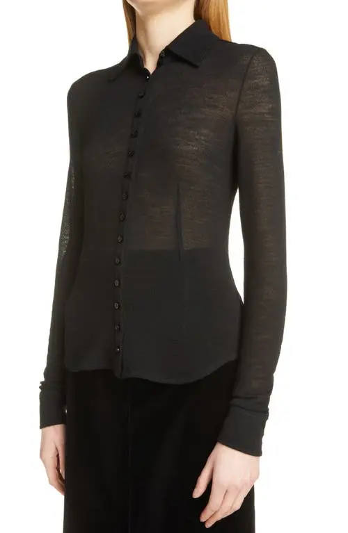 Saint Laurent Fitted Wool Jersey Button-up Shirt