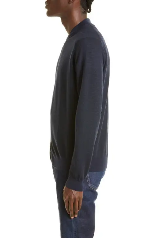 John Smedley Full Zip Wool Sweater - Midnight/black