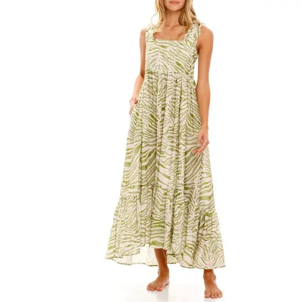 THE LAZY POET Mika Olive Zebra Linen Nightgown - Green