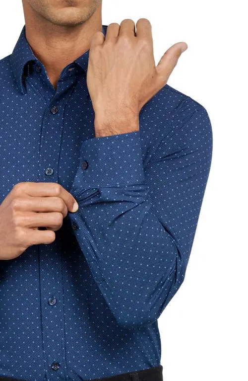 W.R.K Regular Fit Dot Print Performance Stretch Dress Shirt