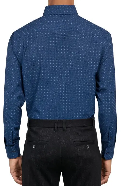 W.R.K Regular Fit Dot Print Performance Stretch Dress Shirt