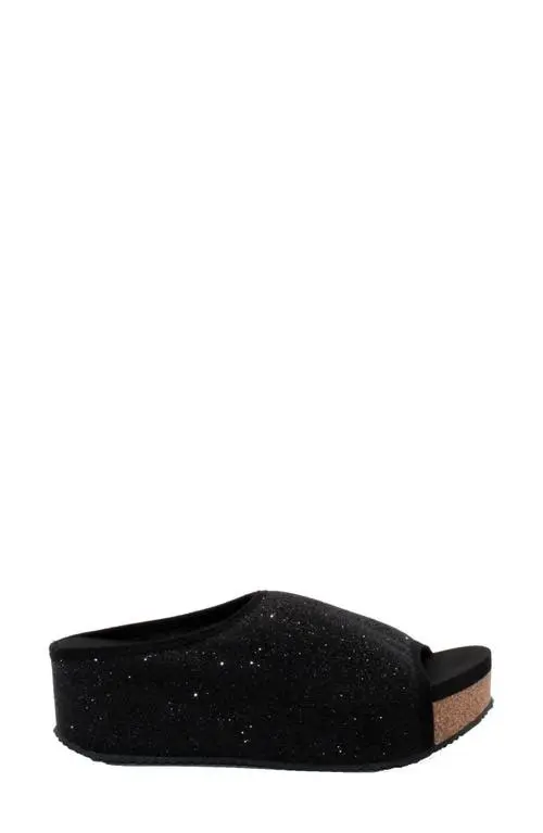 VOLATILE Festina Glitter Platform Slide Sandal - Black Fabric