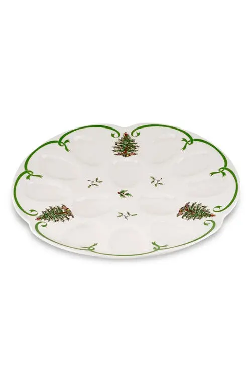 SPODE Christmas Tree Deviled Egg Platter - Green