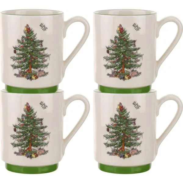 SPODE Christmas Tree Set Of 4 Mugs - Green