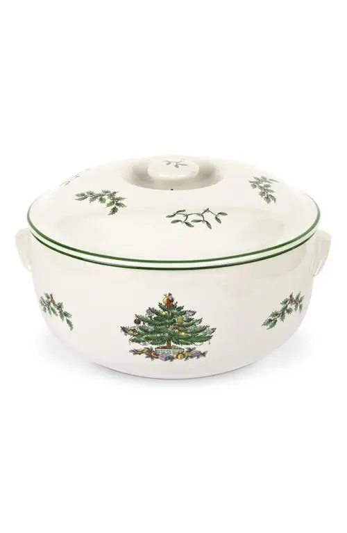 SPODE Christmas Tree Round Covered Baking Dish - Green