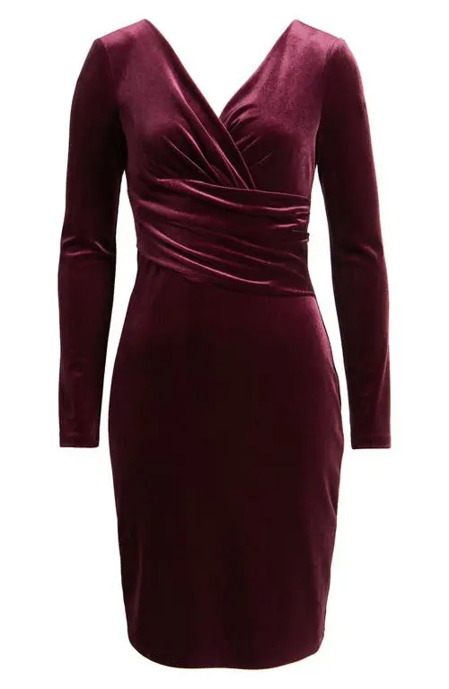 eliza j ruched velvet dress Eliza J Size 10 Black Brown Dress V-Neck Sleeve Ruched Velvet Pencil Formal  B43