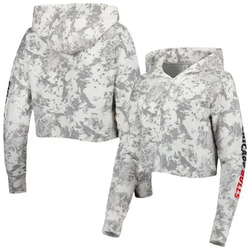 LUSSO White Chicago Bulls Maia Tri-blend Cropped Quarter-zip Top - Gray