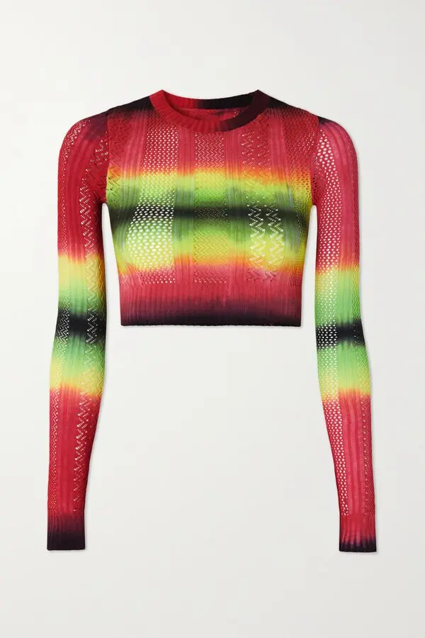 AGR Cropped Ombré Pointelle-knit Sweater