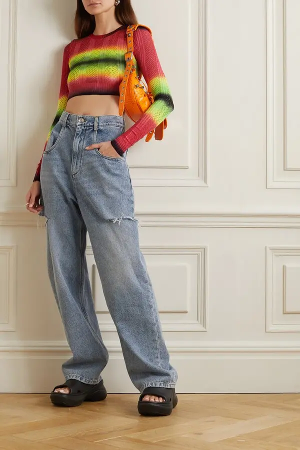 AGR Cropped Ombré Pointelle-knit Sweater