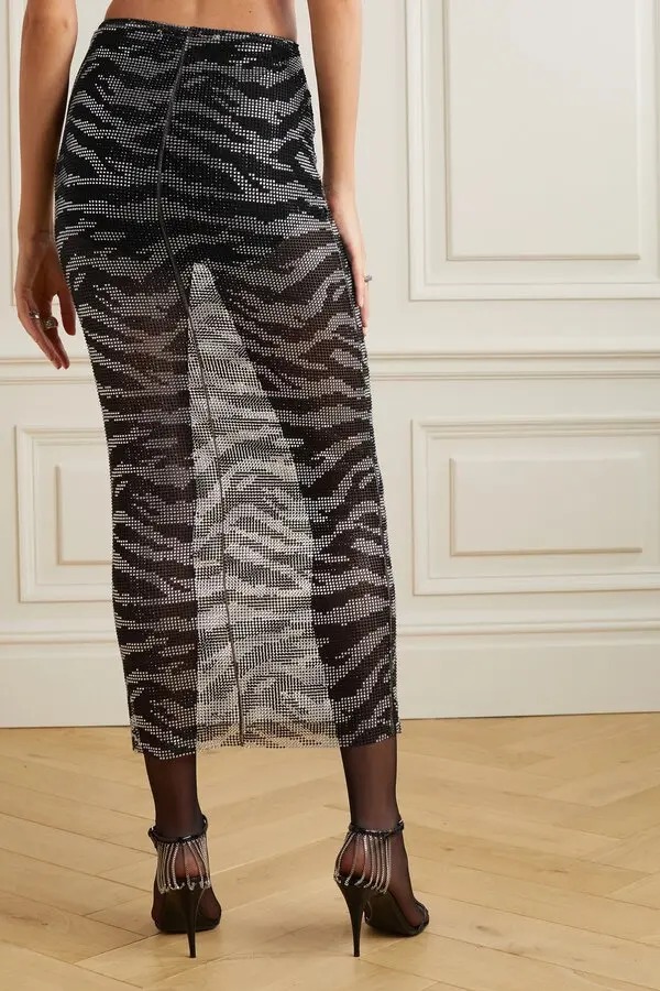 Alessandra Rich Crystal-embellished Mesh Midi Skirt