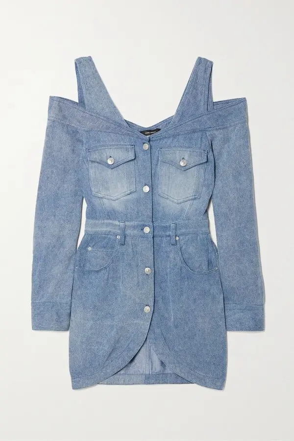 Isabel Marant Pelona Cold-shoulder Denim Mini Dress