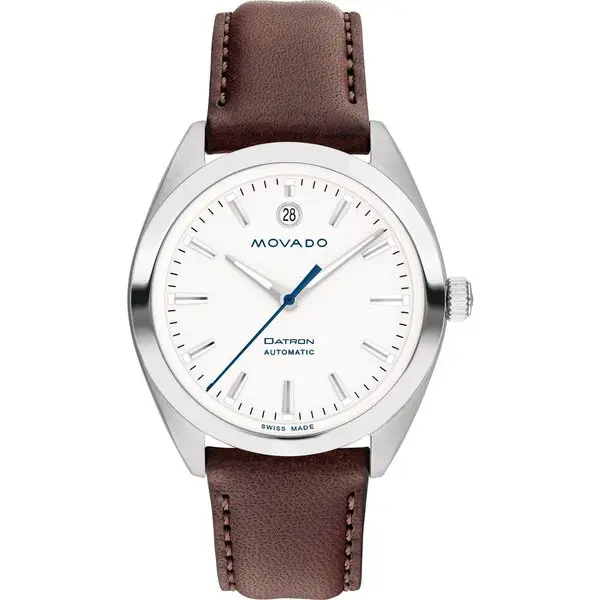 Movado Heritage Datron Leather Strap Watch - White