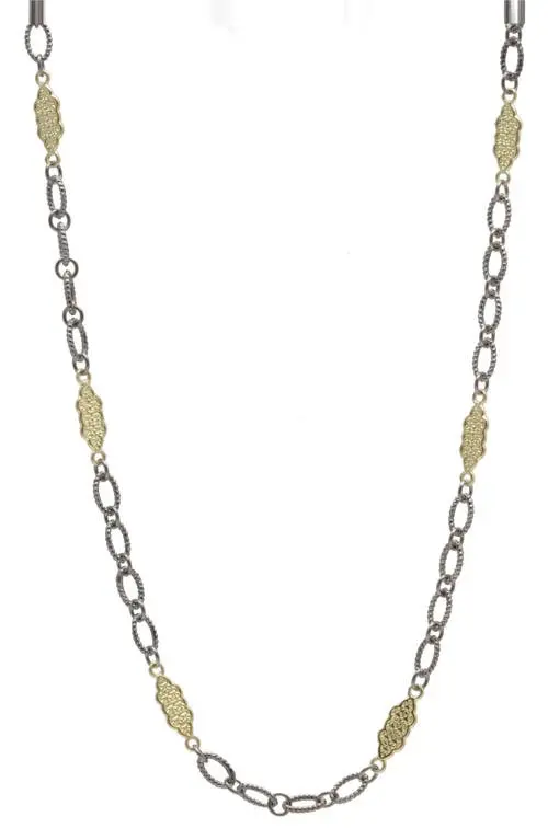 Armenta Carved Scroll Station Necklace - Silver