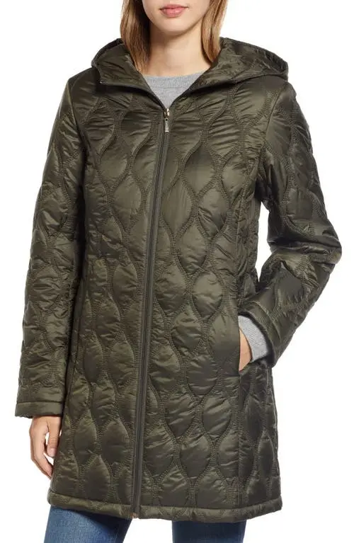 Gallery Quilted Water-resistant Coat - Deep Olive