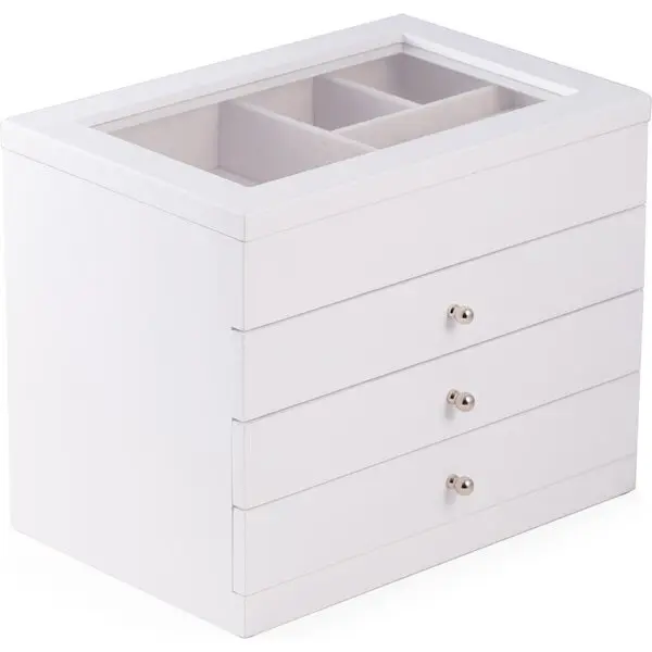 BEY-BERK Wood Multilevel Jewelry Box - White