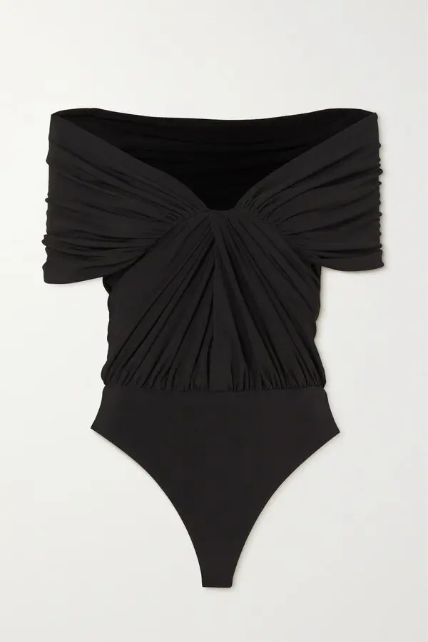 Brandon Maxwell Elizabeth Off-the-shoulder Draped Stretch-jersey Bodysuit - Black